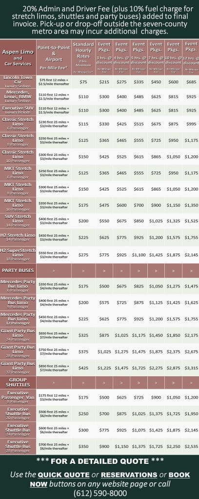 Minneapolis Limo Rates Prices | Limos, Cars, SUVs, Party Buses, Shuttles